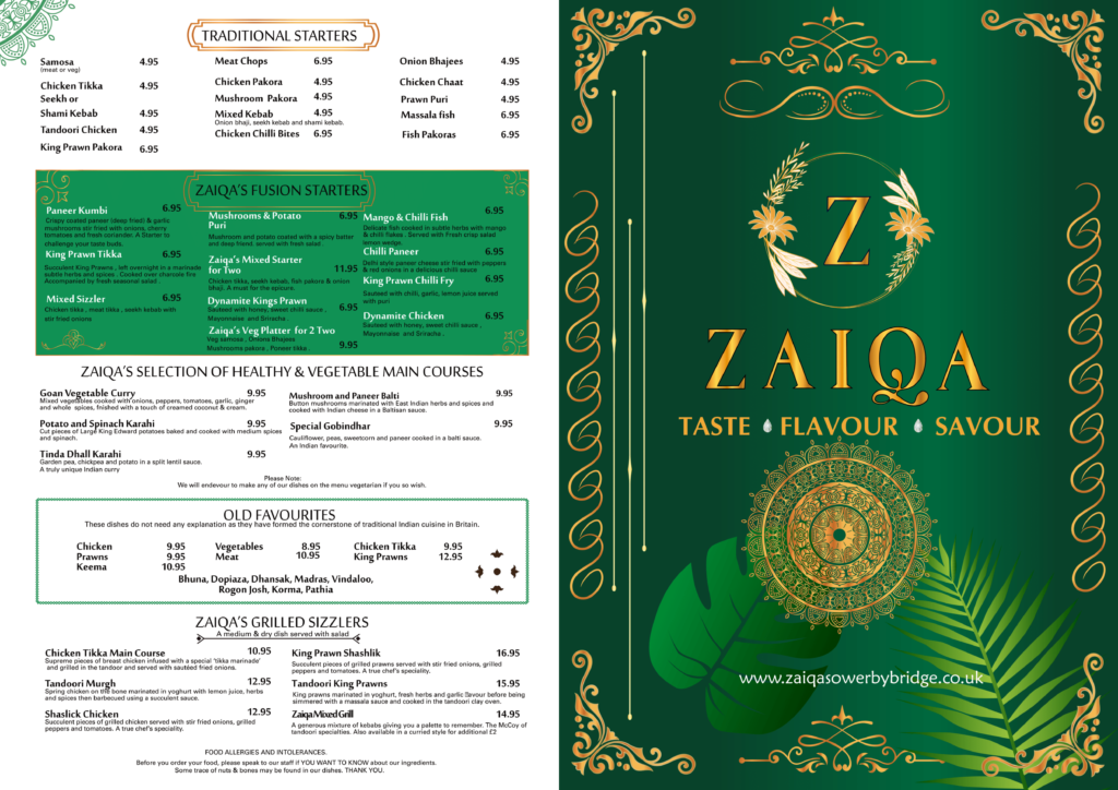 Menu - Zaiqa | Sowerby Bridge - Book a Table Online